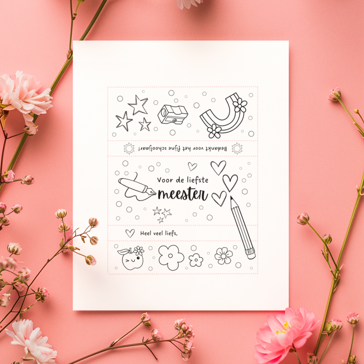 Cadeau voor de meester, chocolade wikkel met kleurplaat voor kinderen ...